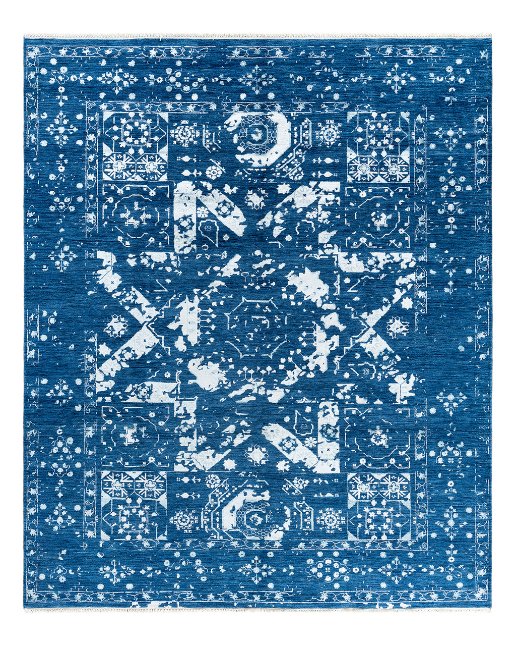 Traditional Ikat Hand Knotted Abstract Silk & Wool Blend Navy Area Rug ...